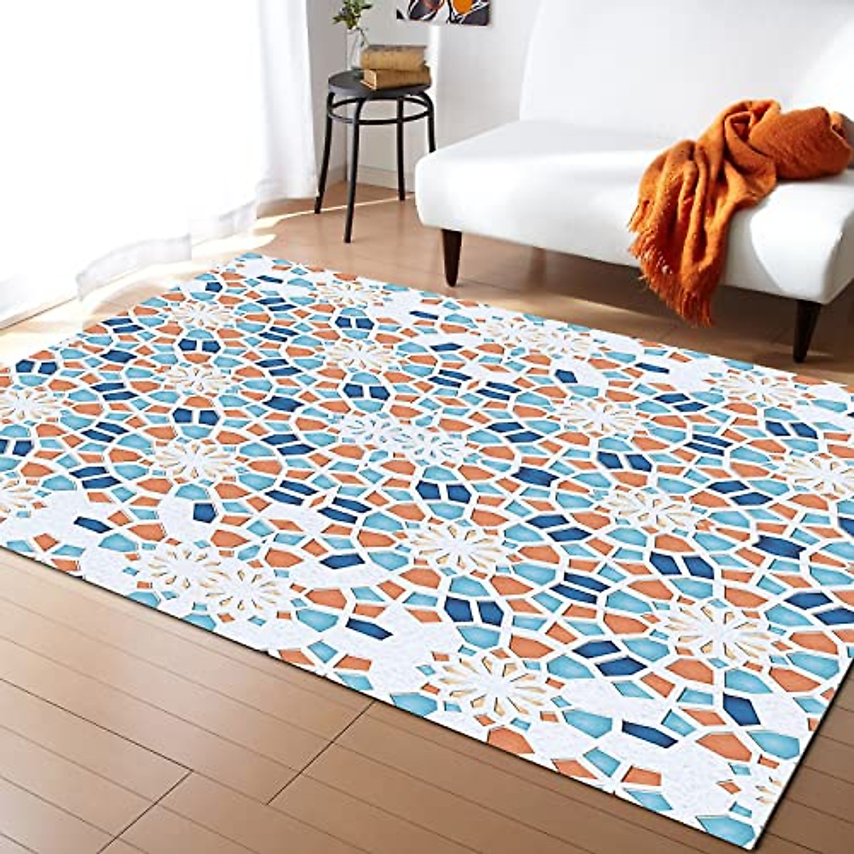 Geometry Area Rug2'7''x 5', Modern Outdoor Living Room Bedroom Area+Rug Carpet, Kitchen Rug Bath Mat Front Porch Floor Doormat Runner Rugs, Traditional Chinese Tile Abstract Minimalist Circle