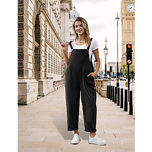 YESNO Women Long Casual Loose Bib Pants Overalls Baggy Rompers Jumpsuits with Pockets (XL PV9 Black)