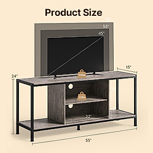 Gizoon TV Stand for TVs up to 65 Inch,Entertainment Center with Open Storage Shelves,TV Media Console Table for Living Room and Bedroom, Gray