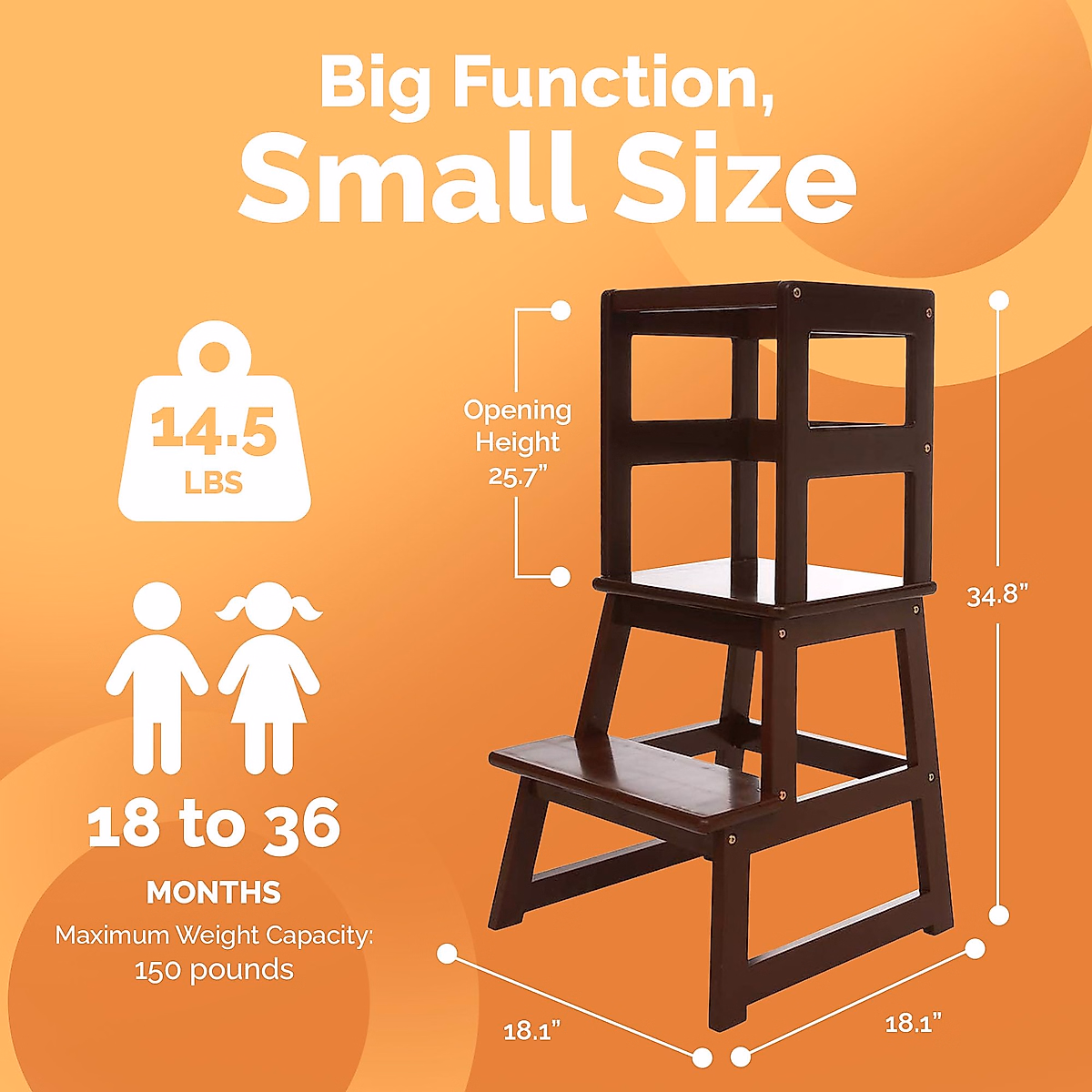 SDADI Kids Kitchen Step Stool Holds up to 150 Pounds with Safety Rail, Wide Platform Design, 4 Anti Slip Strips for 18 to 36 Months Old, Espresso