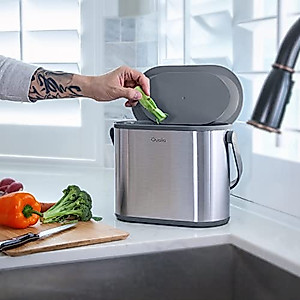QUALIAZERO Multi-Purpose Countertop Compost Bin | 4L / 1 Gal Stainless Steel Slim Shape | Trash Can with Gray Lid | 1PC (4L / 1 Gal, Gray)