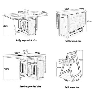 Folding table and chair-Small Household Storage Retractable 1.45m Dining Table and Dining Table, 4-6 People, Cherry Color