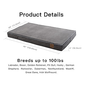 LaiFug Orthopedic Memory Foam Pet(46"x 28"x 4",Slate Grey)/Dog Bed with Durable WaterProof Liner and Removable Washable Cover