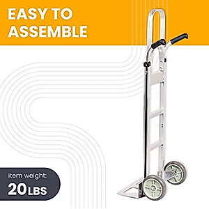 HaulPro Heavy Duty Hand Truck - Aluminum Dolly Cart for Moving - 500 Pound Capacity - 8" Rubber Wheels - 54" H x 18.5" W with 17.5 x 9 Nose Plate