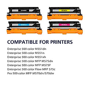 507A 507X Compatible Toner Cartridge Replacement for HP 507A 507X CE400X CE401A CE402A CE403A Enterprise M551 M551n M551dn M551xh M570dn M570dw M575f 575c Printer (Black Cyan Yellow Magenta, 4-Pack)