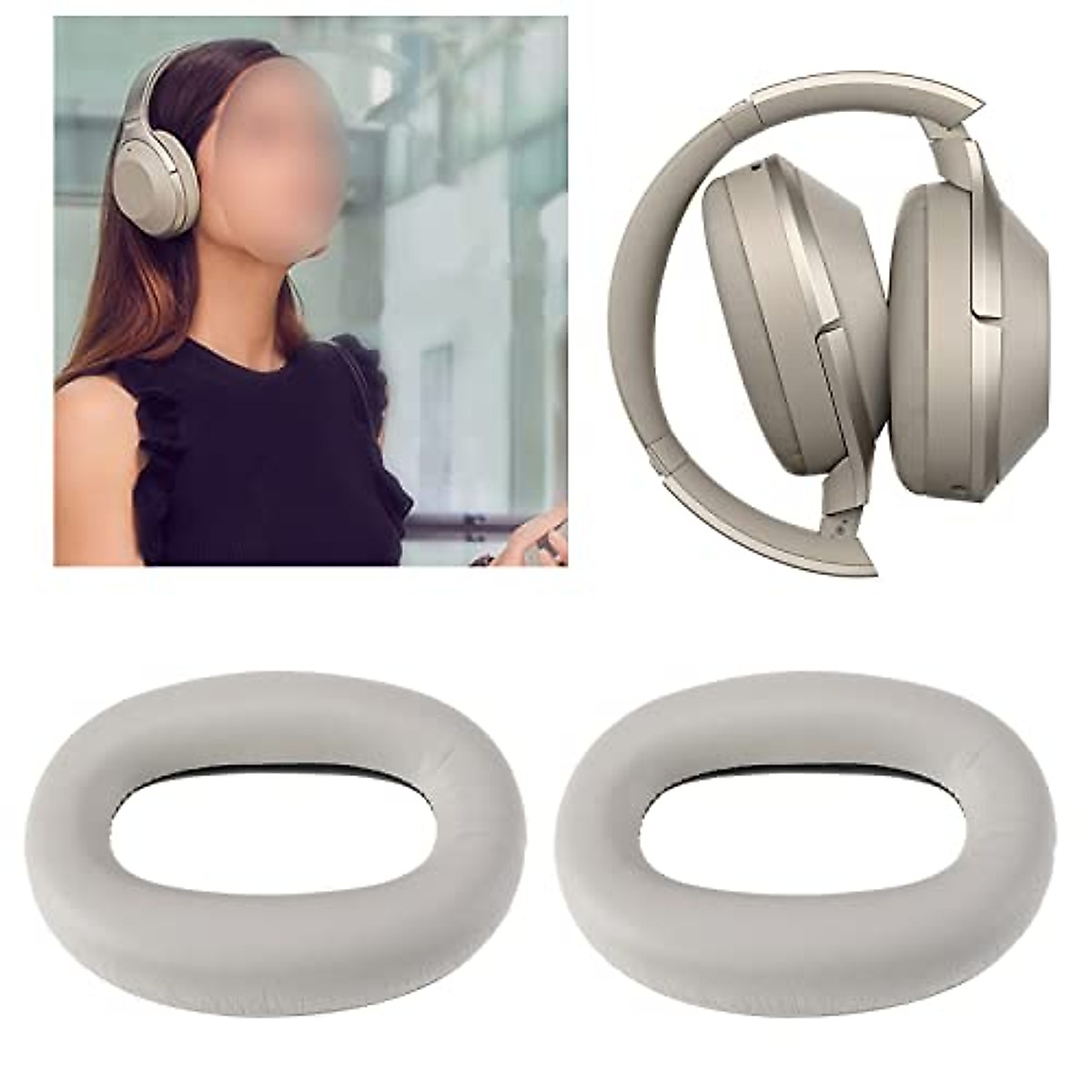 1 Pair Ear Pads Replacement Compatible with Sony WH-1000XM2 MDR-1000X Headphone Protein Leather Foam Ear Cushion Earphone Accessories Grey