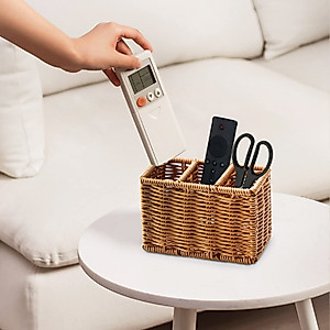 Kitchen Utensil Holder for Countertop Wicker Utensil Caddy Cutlery Holder Silverware Caddy Natural Woven Flatware Caddy with 3 Compartment for Hold Forks,Knives,Spoons,Napkins,Indoor or Outdoor,Brown