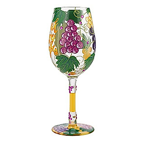 Enesco Designs by Lolita Drink Happy Thoughts Hand-Painted Artisan Wine Glass, 15 Ounce, Multicolor