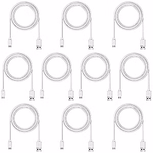 Micro USB Cable 10-Pack 6ft White, Bulk Android Charger Cord for E-Reader, Galaxy S7 S6, PS4, Paperwhite