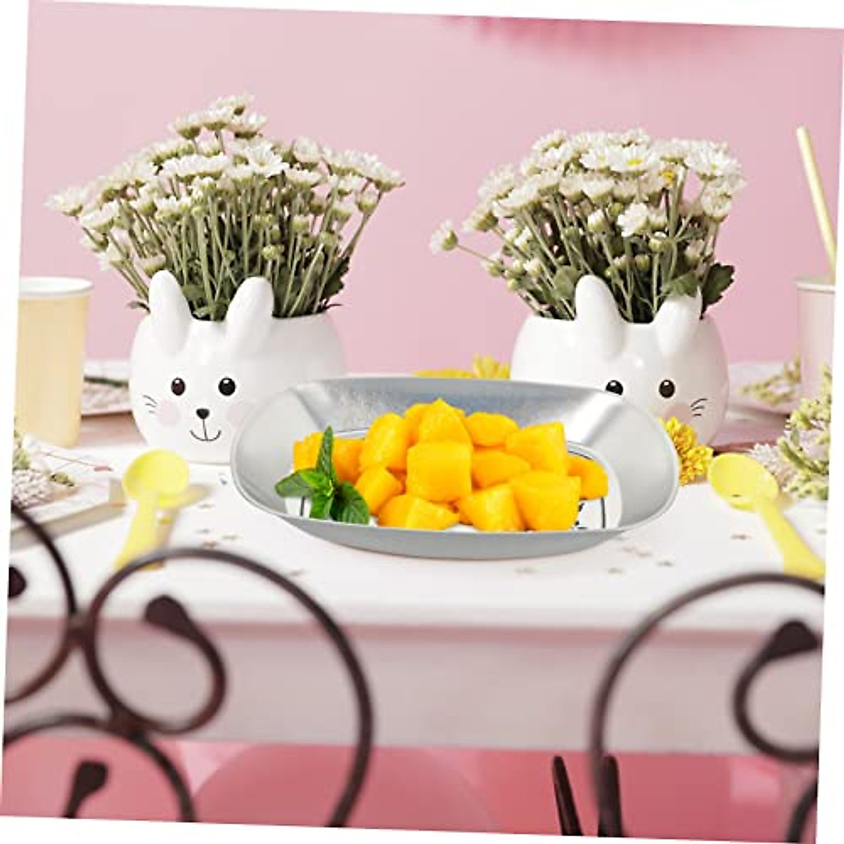 Luxshiny Iron Fruit Plate Cookie Platter Chip Dip Serving Platter Storage Pan Serving Tray Round Appetizer Plates Storage Container Metal Tray Metal Appetizer Plates Food Serving Plate Food