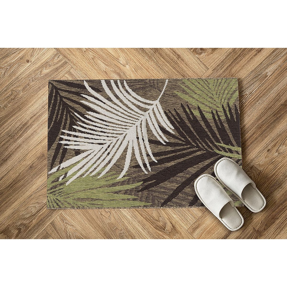 GAD Yarpeq Premium Tropical Palm Tree Leaves Indoor Outdoor Area Rug (Brown-Green, 2'7"x 3'3" Mat)