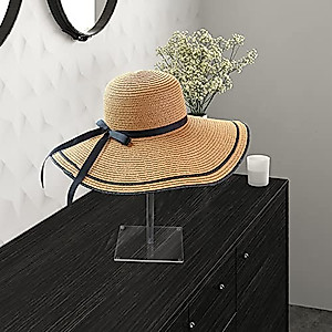 RSSCIIIUL Acrylic Hat Stand and Wig Display Rack, 2pcs 17" Clear Hat Stands for Display, Adjustable Height Hat Holder, Square Barbell Base Display, Hat Rack Stand for Display Jewelry Watch Helmets