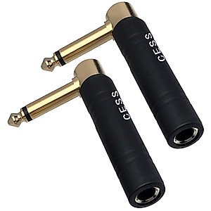 CNCESS CESS-190 Guitar Plug Adapter Right Angle 1/4 Inch TS Female to 1/4 Inch TS Male, 6.35mm Mono Connector Metal Shielded, 2 Pack