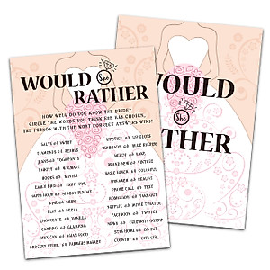 Huastatewolf Bridal Shower Game Cards, Would She Rather Game, Brid with Holding Flowers Pink Engagement Party Cards for Wedding, Set of 30 Cards(Dress003)