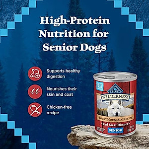 Blue Buffalo Wilderness Rocky Mountain Recipe Senior Wet Dog Food, High-Protein & Grain-Free, Made with Natural Ingredients, Red Meat Recipe, 12.5-oz. Cans (12 Count)