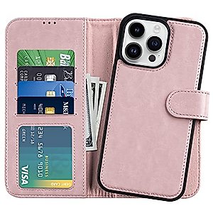DorisMax iPhone 14 Pro Max Wallet Case,Detachable Flip Folio Cover RFID Blocking 4 Card Slots Holder Premium PU Leather Magnetic Kickstand Protective Phone Case for iPhone 14 Pro Max 6.7" Pink