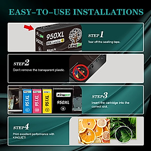 Kingjet Compatible Ink Cartridge Replacement for HP 950 951 950XL 951XL Work with Officejet Pro 8600 8610 8620 8100 276dw 251dw Printers (Black/Cyan/Magenta/Yellow)
