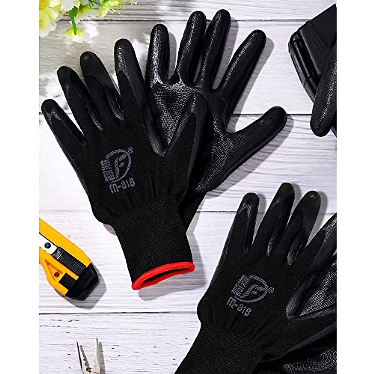 Potchen 72 Pairs Gardening Work Gloves Bulk for Men Women, Rubber Coated Black Garden Multipack Safety Construction Glove, 144 Count (Pack of 1)