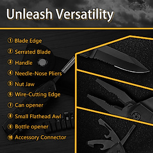 TLONER, IRAKILIS Series 10-K Pocket Size Multitool with Premium Stainless Steel Short Dagger, Hidden Pliers, Black Luxury Gift Box