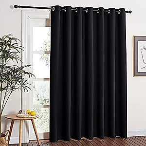 NICETOWN Blackout Sliding Glass Door Curtain for Living Room Extra Wide, Grommet Thermal Insulated Light Blocking Curtain Drape for Patio/French Door, W100 x L84, 1 Panel, Black