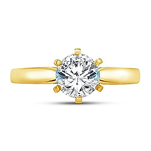 Size - 8 - Solid 14k Yellow Gold Round Cut Six Prong Solitaire Wedding Engagement Ring CZ Cubic Zirconia 1.50ct.