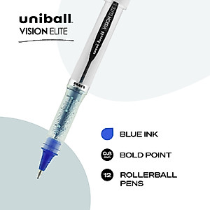 uniball Vision Elite Rollerball Pens with 0.8mm Bold Point, Blue, 12 Count