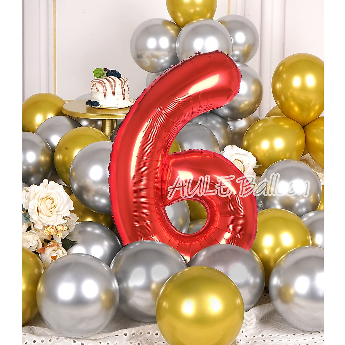 AULE 40 Inch Big Red 6 Balloon Number Large Foil Helium Number Balloons 0-9 Jumbo Giant Happy 6th Birthday Party Decorations for Boy or Girl Huge Mylar Anniversary Party Supplies