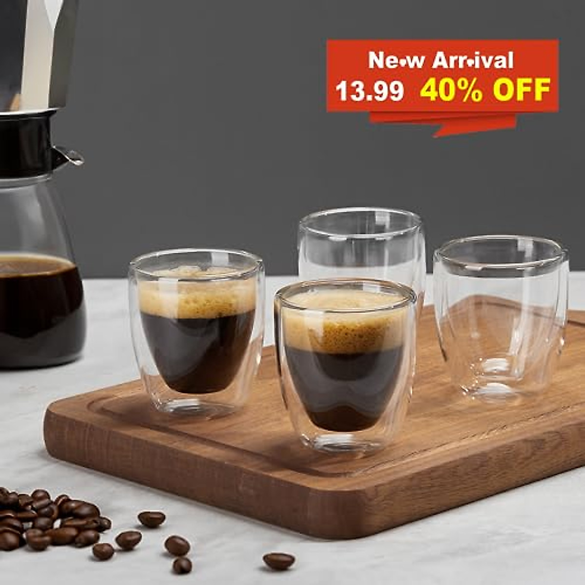 Gencywe Double Walled Espresso Cups Set of 4, 3 Ounce Clear Expresso Coffee Mugs, Espresso Shot Glasses, Double Wall Insulated Espresso Cups Suit for Espresso Machine, Microwave Safe