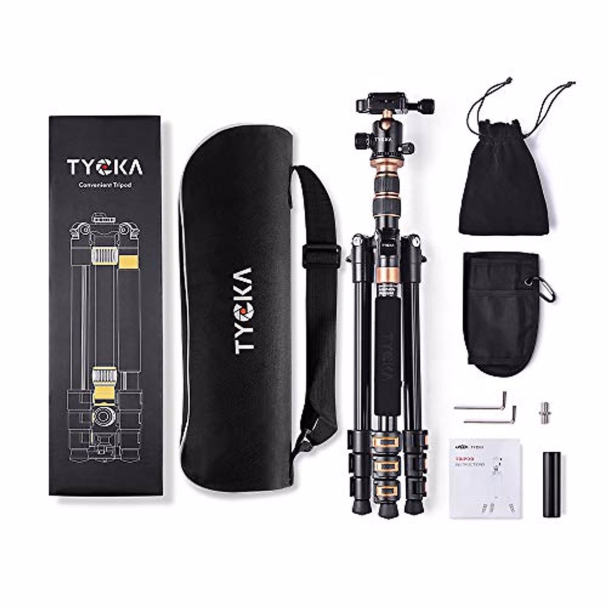 TYCKA 56” Camera Tripod, Lightweight Aluminum Travel Tripod Professional Compact Tripod Monopod for DSLR Camera With 360 Degree Ball Head, Quick Release Plate, Carry Bag