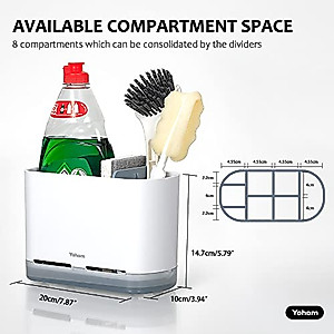 YOHOM Kitchen Scrub Brush Holder for Sink Sponge Caddy Countertop Organizer Plastic Dish Brush Sponge Holder with Drain Tray