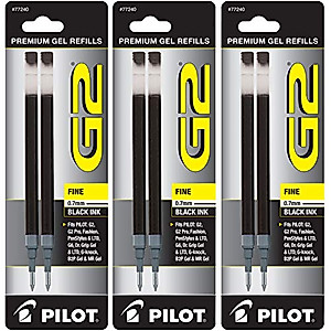 PILOT Gel Ink Refills for G2, Dr. Grip, ExecuGel G6, Q7, Fine Point, Black Ink, 6-Pack (14709)