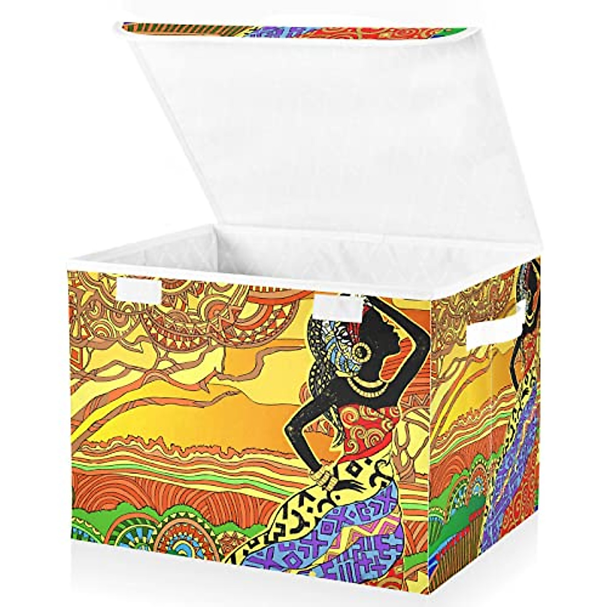 innewgogo African Woman Landscape Storage Bins with Lids for Organizing Dust-proof Storage Bins with Handles Oxford Cloth Storage Cube Box for Dog Toys