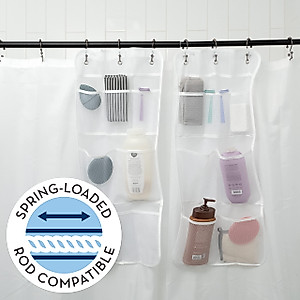 S&T INC. Shower Organizer, Shower Caddy or Bathroom Organizer with Quick Drying Mesh, 7 Pockets to Hold Shampoo, Soap, Loofah, and Cruise Ship Essentials, 14 Inch by 30 Inch, White, 2 Pack