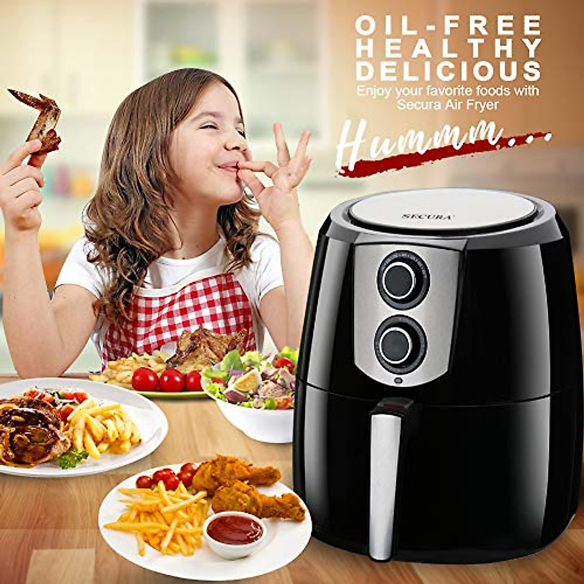 Secura Air Fryer XL 5.5 Quart 1800-Watt Electric Hot Air Fryers Extra Large Oven Nonstick Cooker for Healthy Oil-free Low Fat Cooking with Automatic Timer and Temperature Control, Bonus Food Divider