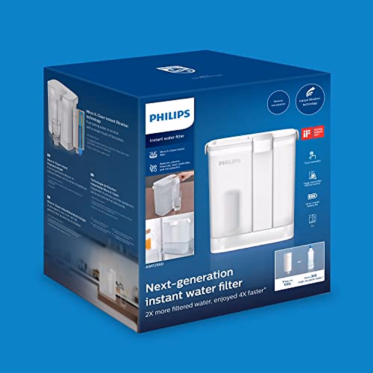 Philips Water Instant Water Filter - 3L Capacity, 1L/min Fast Flow, USB-C Rechargable