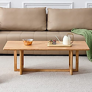 LKTART Rattan Coffee Table for Living Room, Minimalist Solid Wood Coffee Table, Rectangular Cross Legs Coffee Table for Small Space Apartment,Natural