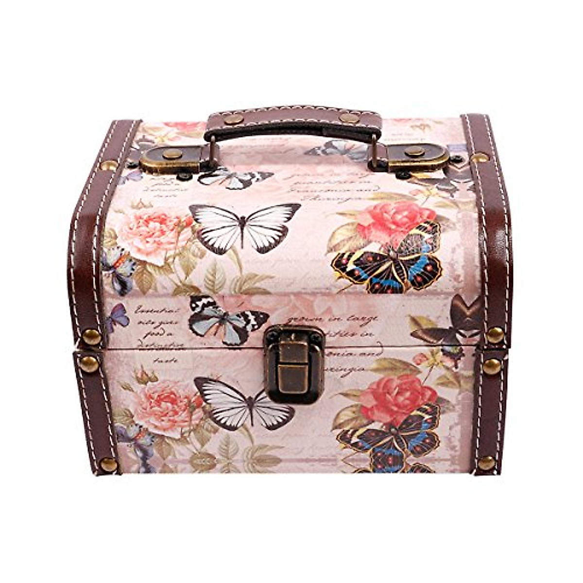 WaaHome Butterfly Wooden Treasure Boxes Decorative Jewelry Keepsakes Box for Kids Girls Women Gifts,Pink (7.1''X5.6''X4.7'')