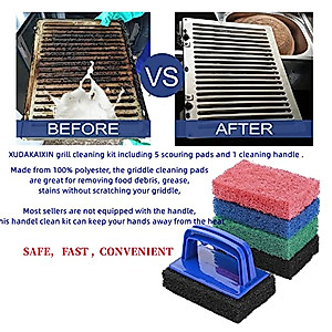 Grill Scrubber Pad,Griddle Cleaning Kit, Blackstone Griddle Seasoning,Grill Brush 5 Piece and 1 Grill Pad Holder, Cleaning Brush for Charcoal, Cast Iron Cookware, Oven,Gas Grills,Stovetop,Grate