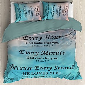 Todeyya Bible Verse Inspirational Thoughts 3 Pieces Duvet Cover (King Size) with 2 Pillow Shams, Microfiber Lightweight 3pcs Comforter Cover Set Coverlet, with Zipper Closure Corner Bedding All Season