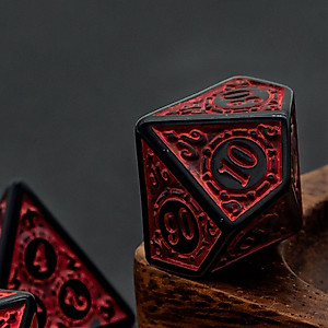 Poludie DND Dice Set-D&D Polyhedral Dice (7 Pcs) with Leather Dice Bag for Dungeons and Dragons Role Playing Dice Games RPGs (Red with Black Edge)
