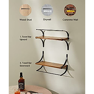 AMADA HOMEFURNISHING Floating Shelves Wall Mounted, Wall Shelves for Bathroom, Bedroom, Kitchen, Living Room, Bathroom Shelf with Towel Bar, Set of 2, Rustic Brown - AMFS20N