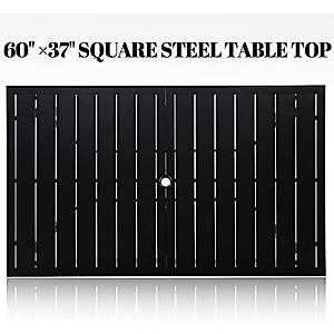 SOLAURA Outdoor Dining Table, 60" x 38" Patio Metal Steel Slat Table for 6-Person with 1.57" Umbrella Hole, for Gardens or Backyards, Black