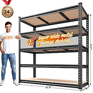 REIBII 48" W Garage Shelving Heavy Duty Storage Shelves 5 Tier Heavy Duty Shelving 3020LBS Adjustable Metal Shelves for Garage Storage Rack Utility Rack Industrial Shelf,47.9" W X71.9 H X 24" D
