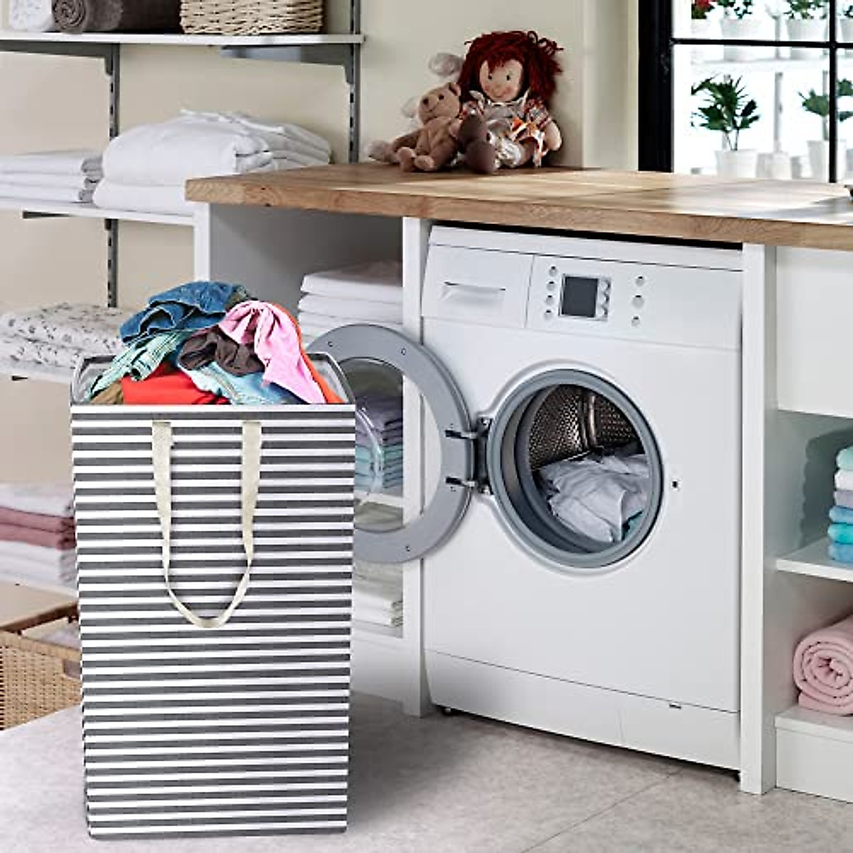 QEIDLHF 2-Pack Laundry Hamper 75L Basket Collapsible Large Clothes Storage Basket with Easy Carry Handles Freestanding Waterproof Clothes Hamper for Clothes Toys Organizer, Grey