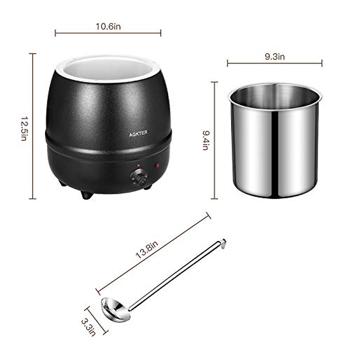 Agkter Electric Soup Warmer With Spoon 10.5-Quart Black
