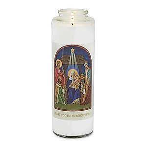 Root Candles 7-Day Clear Glass Devotional Prayer Candle, Glory to The Newborn King