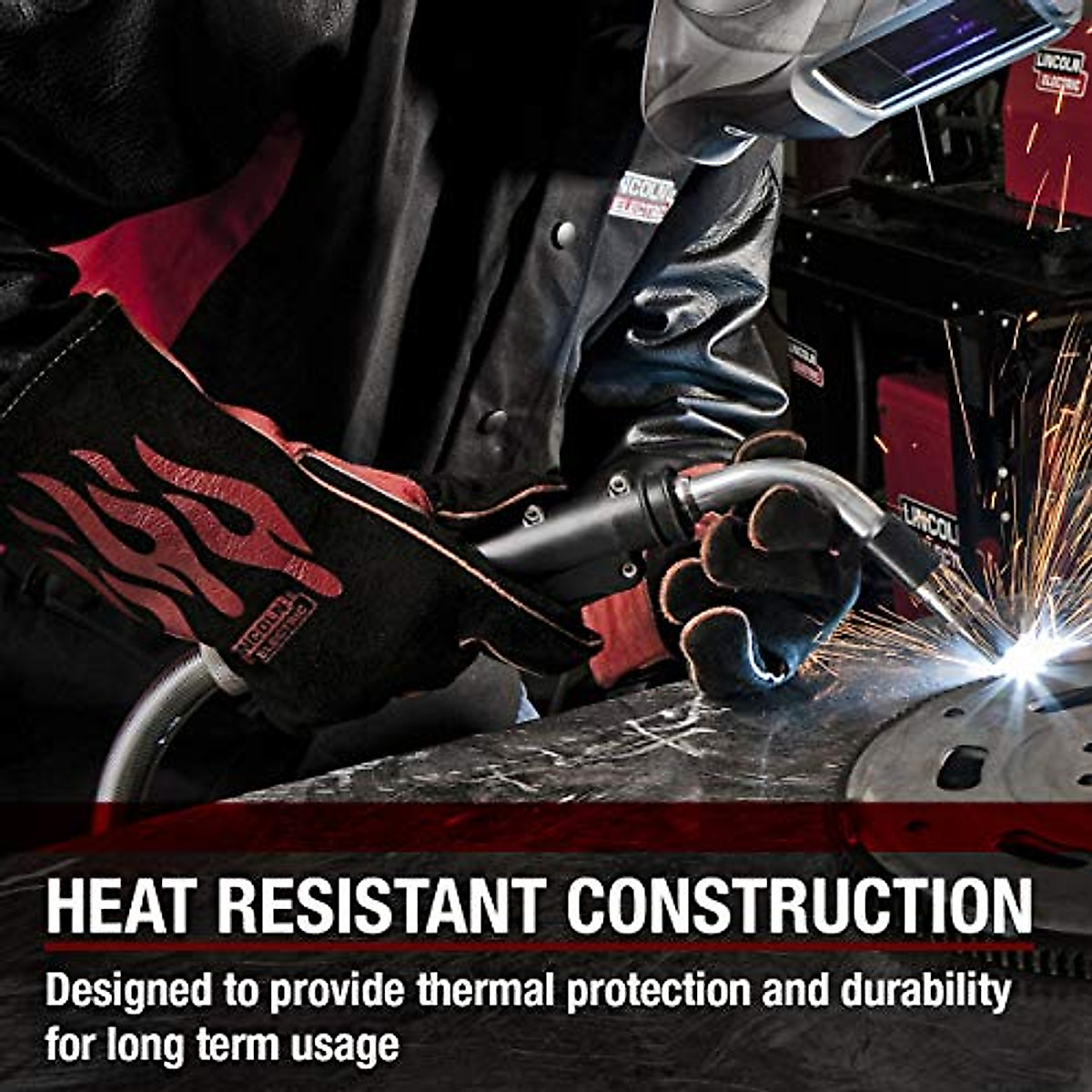 Lincoln Electric Traditional MIG/Stick Welding Gloves | 14" Lined Leather | Kevlar Stitching | K2979-ALL, Black, Red