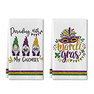 Artoid Mode Parading with My Gnomies Happy Mardi Gras Mask Home Kitchen Towels, 18 x 26 Inch Holiday Ultra Absorbent Drying Cloth Dish Towels for Cooking Baking Set of 2