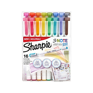 SHARPIE S-Note Duo Dual-Ended Creative Markers, Part Highlighter, Part Art Marker, Assorted Colors, Fine and Chisel Tips, Includes Stand-up Easel, 16 Count
