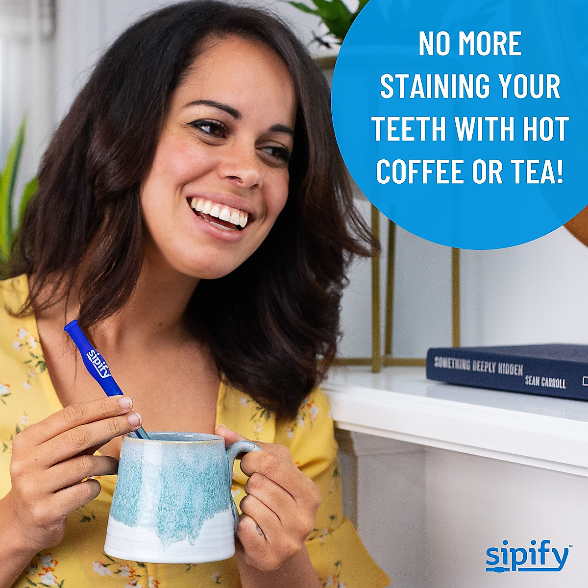 Protect Teeth from Coffee & Tea Stains - Sipify Flow Limiting Reusable Straw for Hot Drinks - Stainless Steel Straw with Silicone Cover Protects from Scalding - Dishwasher Safe - 6.75" Standard Size